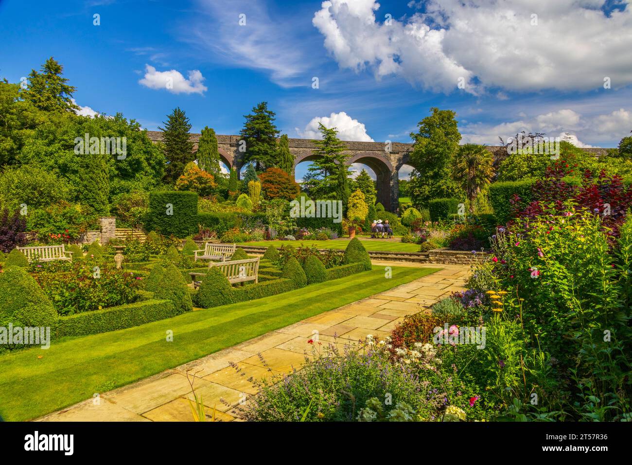 The colourful borders and topiary hedges in the parterre at Kilver ...