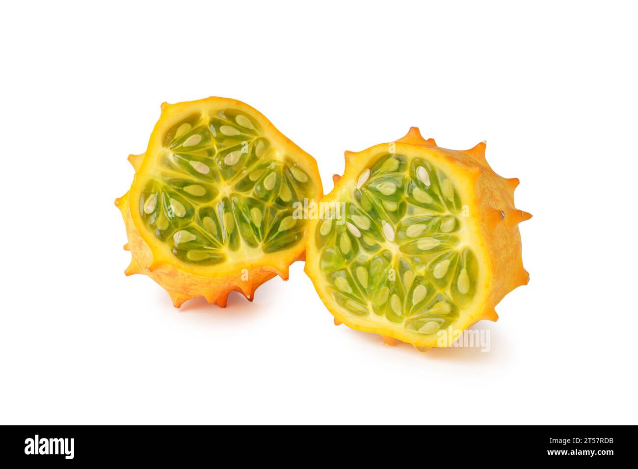 Kiwano fruit, green horned melon isolated on white background. Organic ...