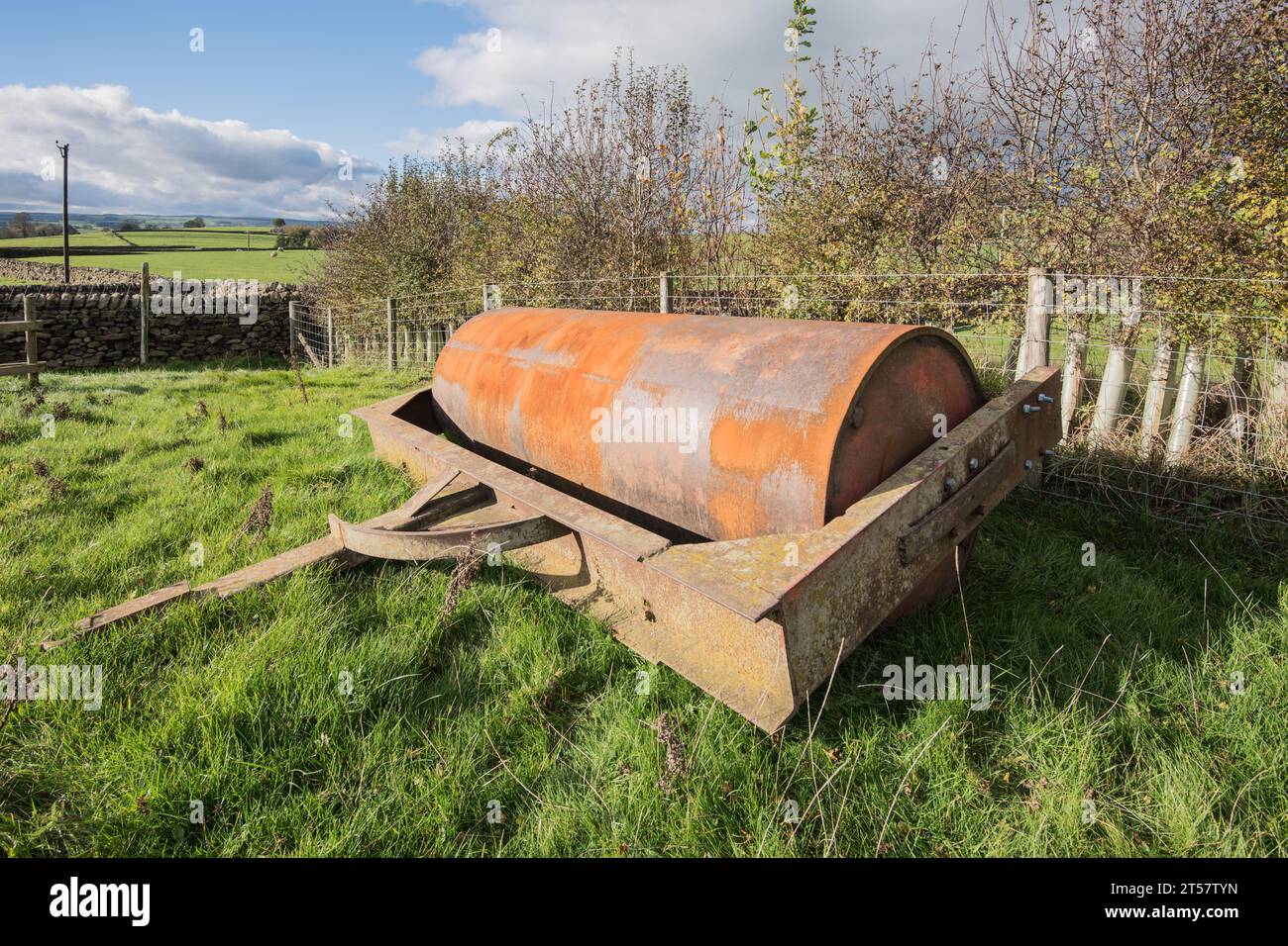 Parked field-roller,paddock-roller,land-roller, used for flattening ...