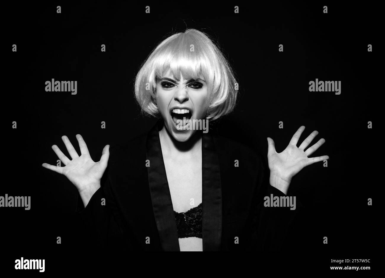 Angry woman, upset girl. Screaming, hate, rage. Pensive woman feeling ...