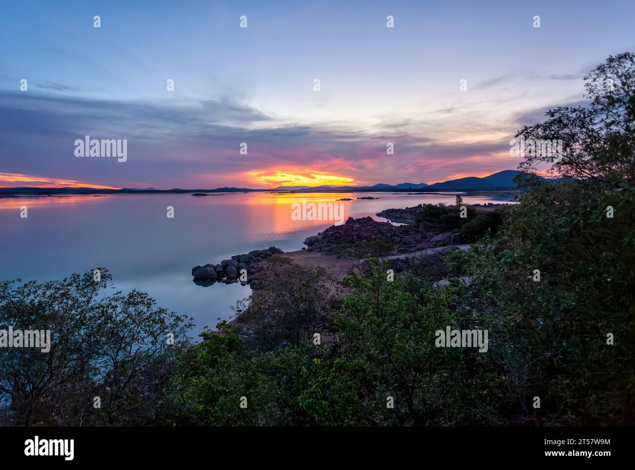 lake at sunset, near gaborone capital city of Botswana, african ...