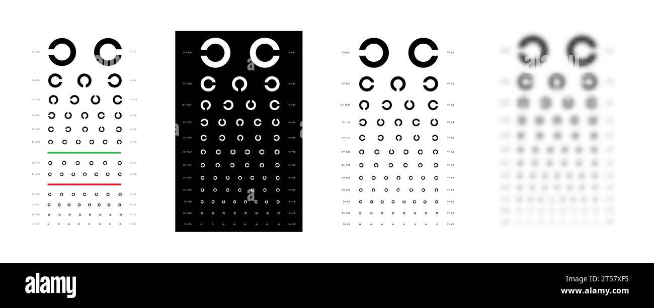 Set of Landolt C Eye Test Chart broken ring medical illustration ...