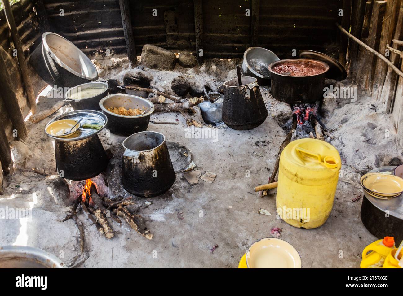 Kitchen of a local restaurant in South Horr village, Kenya Stock Photo ...