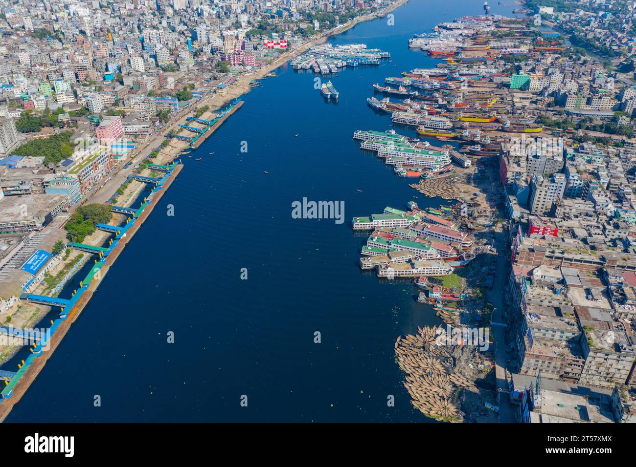 Aerial view of the Buriganga River of sadarghat area during a ...