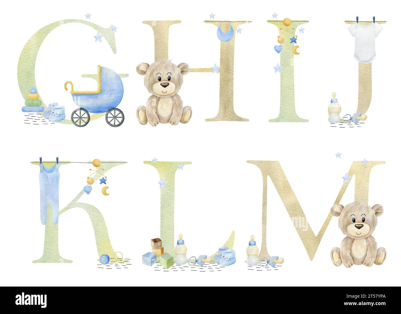Watercolor baby letters for invitation card, nursery poster and other ...