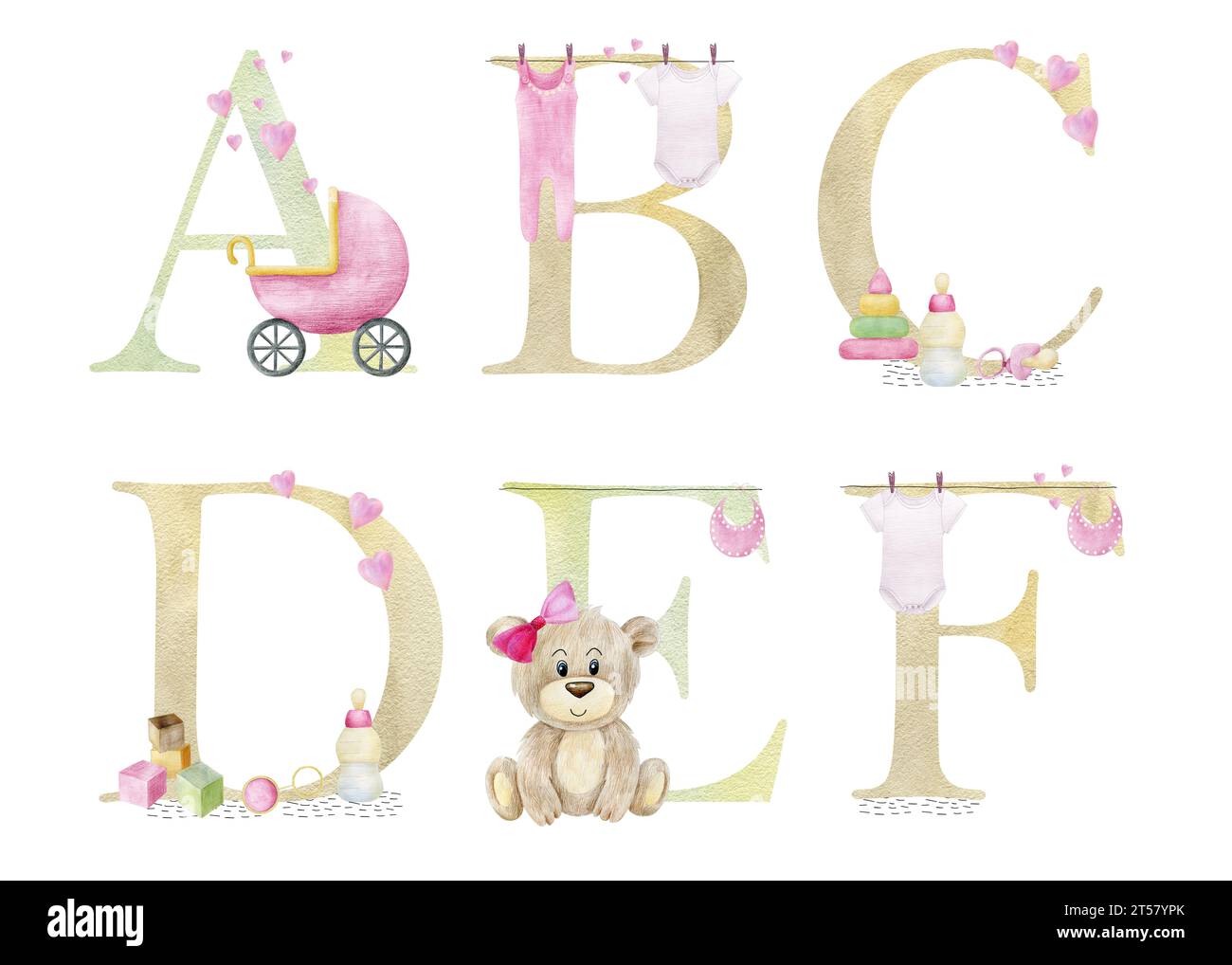 Watercolor baby letters for invitation card, nursery poster and other ...