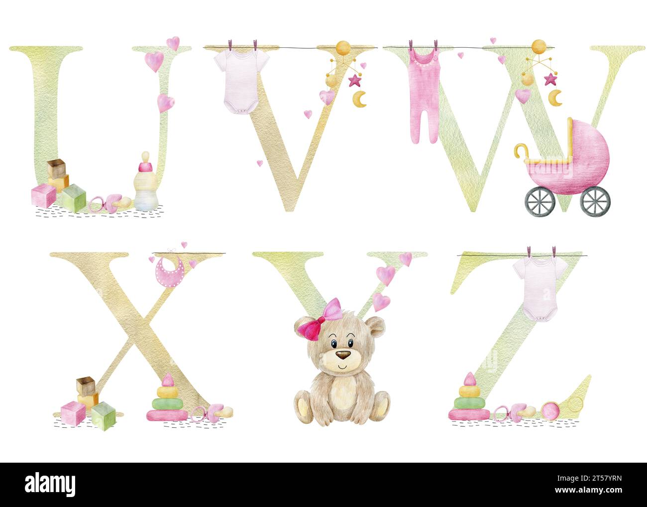 Watercolor baby letters for invitation card, nursery poster and other ...