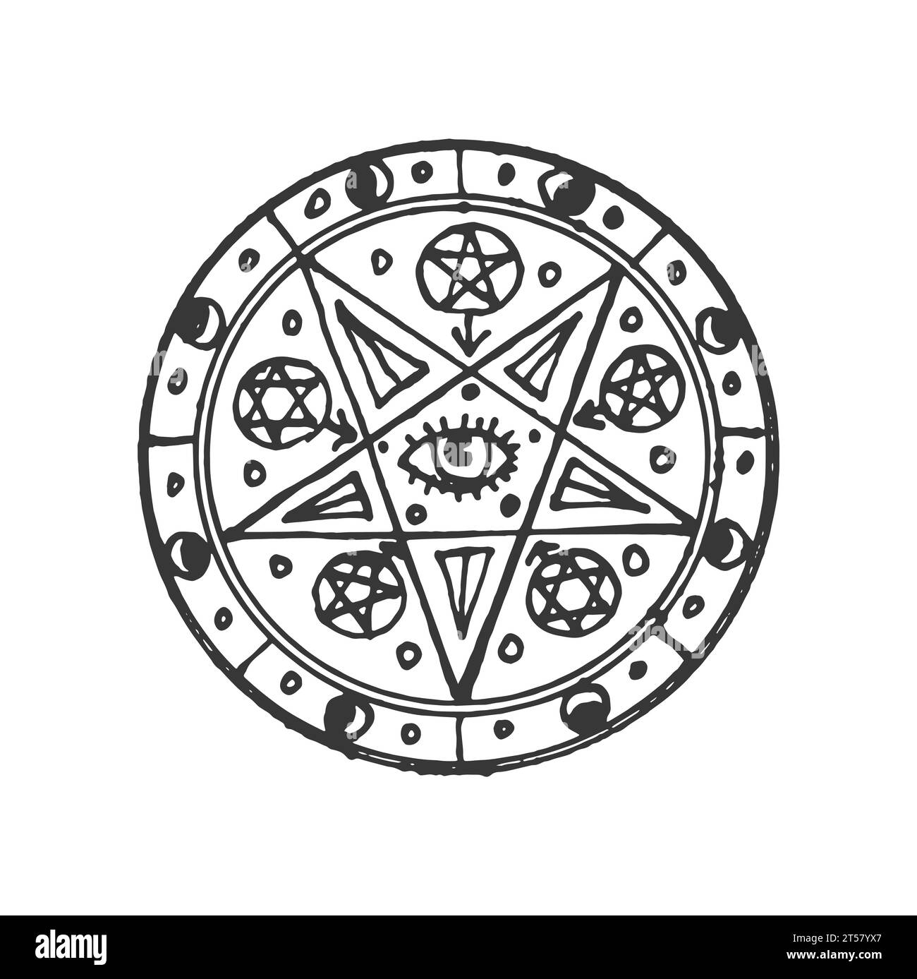 Esoteric amulet, sacred occult talisman. Vector magic pentagram sketch ...