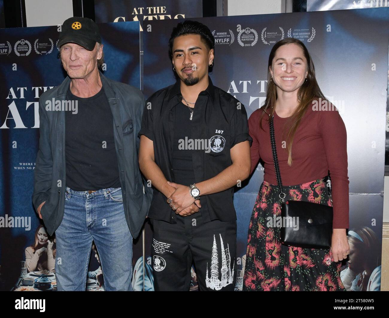 Hollywood, California, USA. 02nd Nov, 2023. Ed Harris, Ezekiel Pacheco and Lily Dolores Harris ...