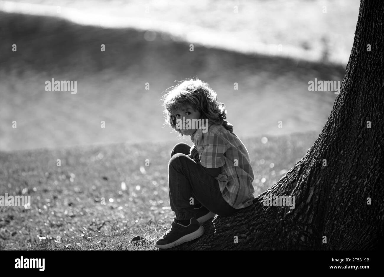 Child abuse concept. Lonely depressed kid. Loneliness boy. Human ...