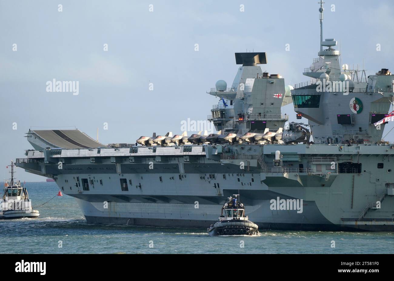 F35b jets line the deck of HMS Queen Elizabeth, as the Royal Navy ...