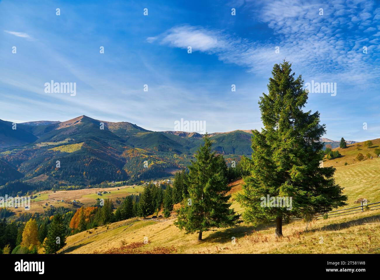 A Stunning View of an Autumn Morning in the Mountains: A Rural Village ...