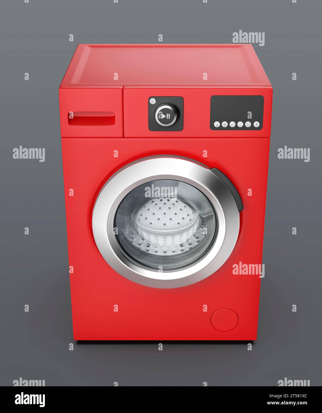 Modern red washing machine on grey background Stock Photo - Alamy