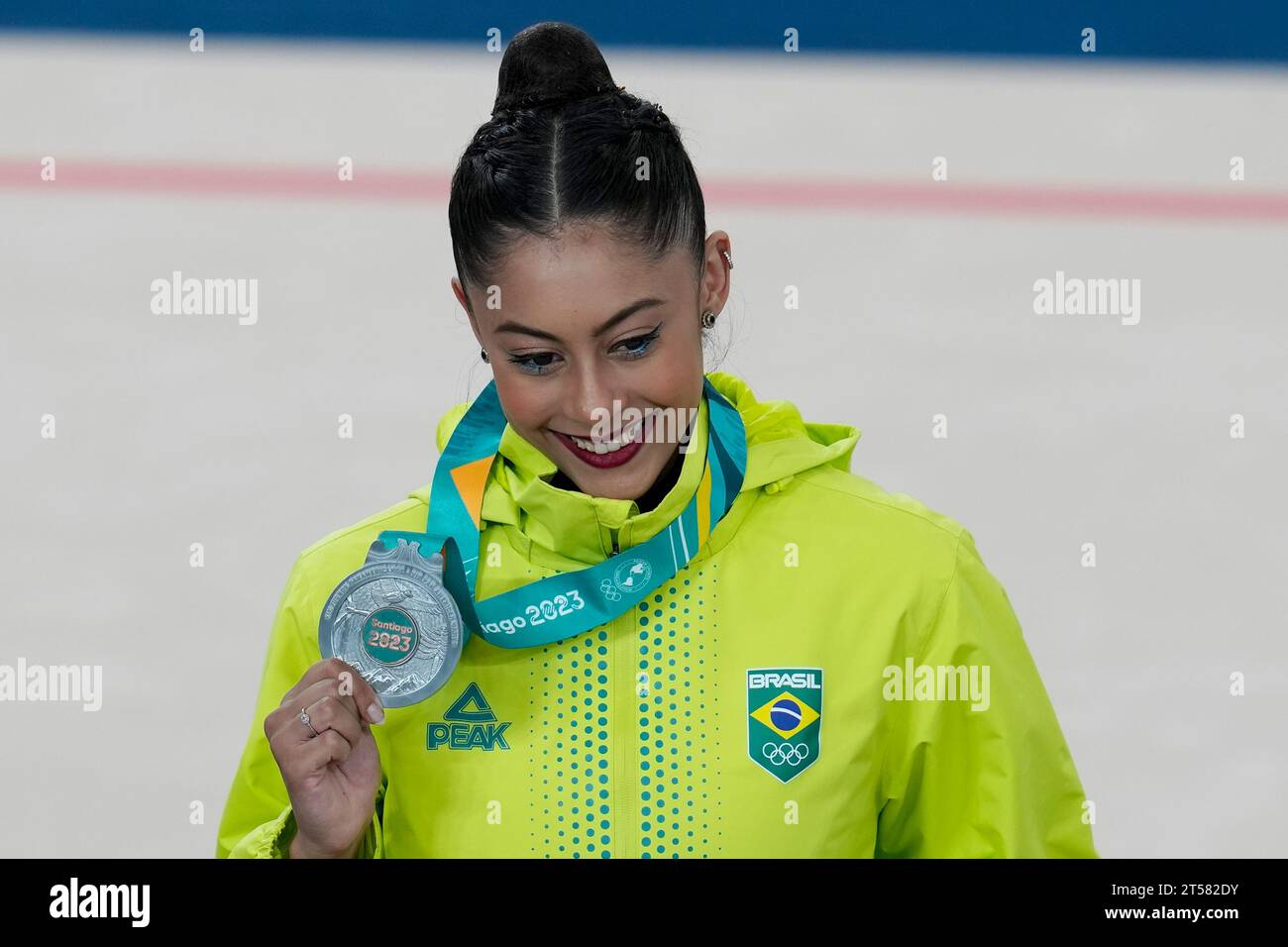 Brazil's Barbara Domingos holds her silver medal for rhythmic ...