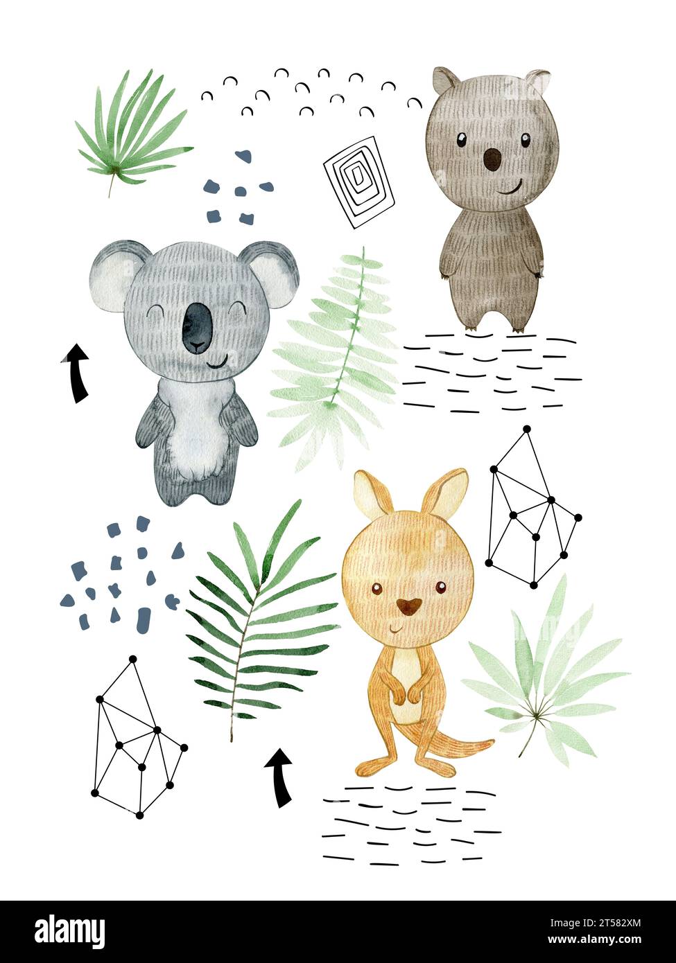 Watercolor poster with australian animals. Composition for greeting ...