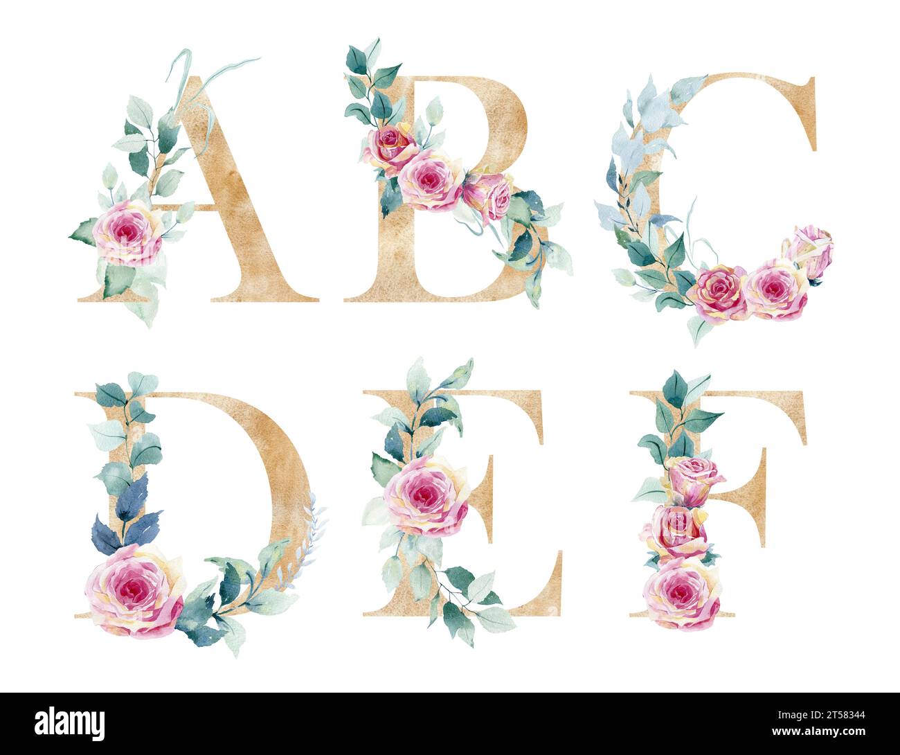 Watercolor floral alphabet for wedding invitations, greeting card ...