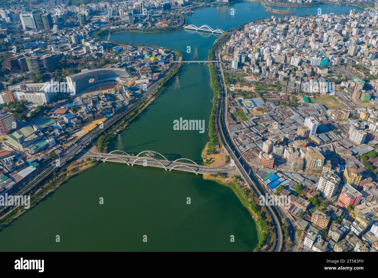 Dhaka, Bangladesh. Aerial view of Dhaka city and the Hatirjheel project ...