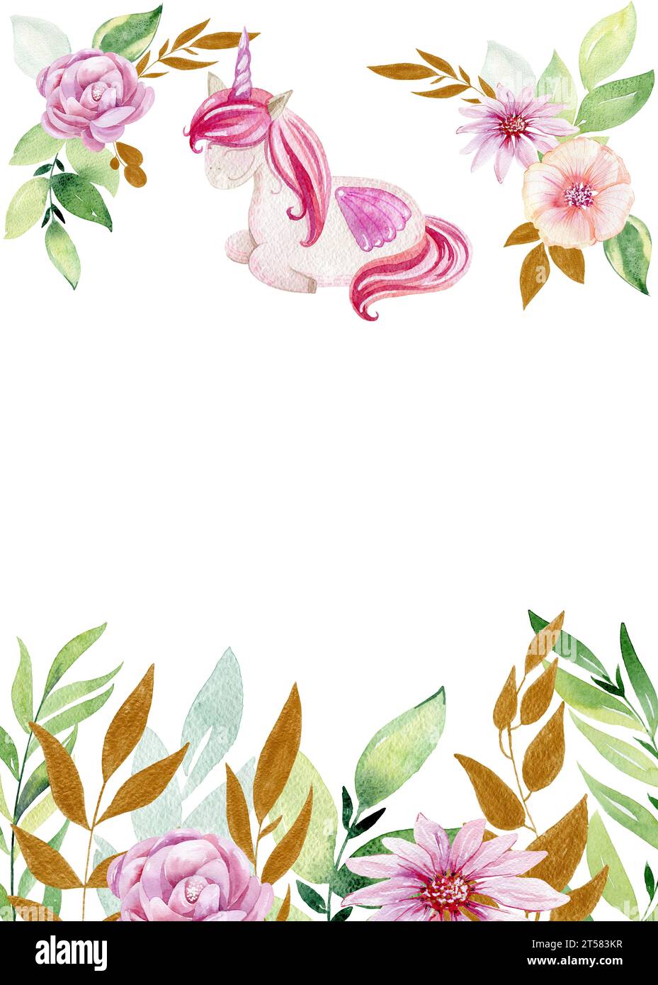Watercolor cute unicorn illustration. Magical fantasy frame Stock Photo ...