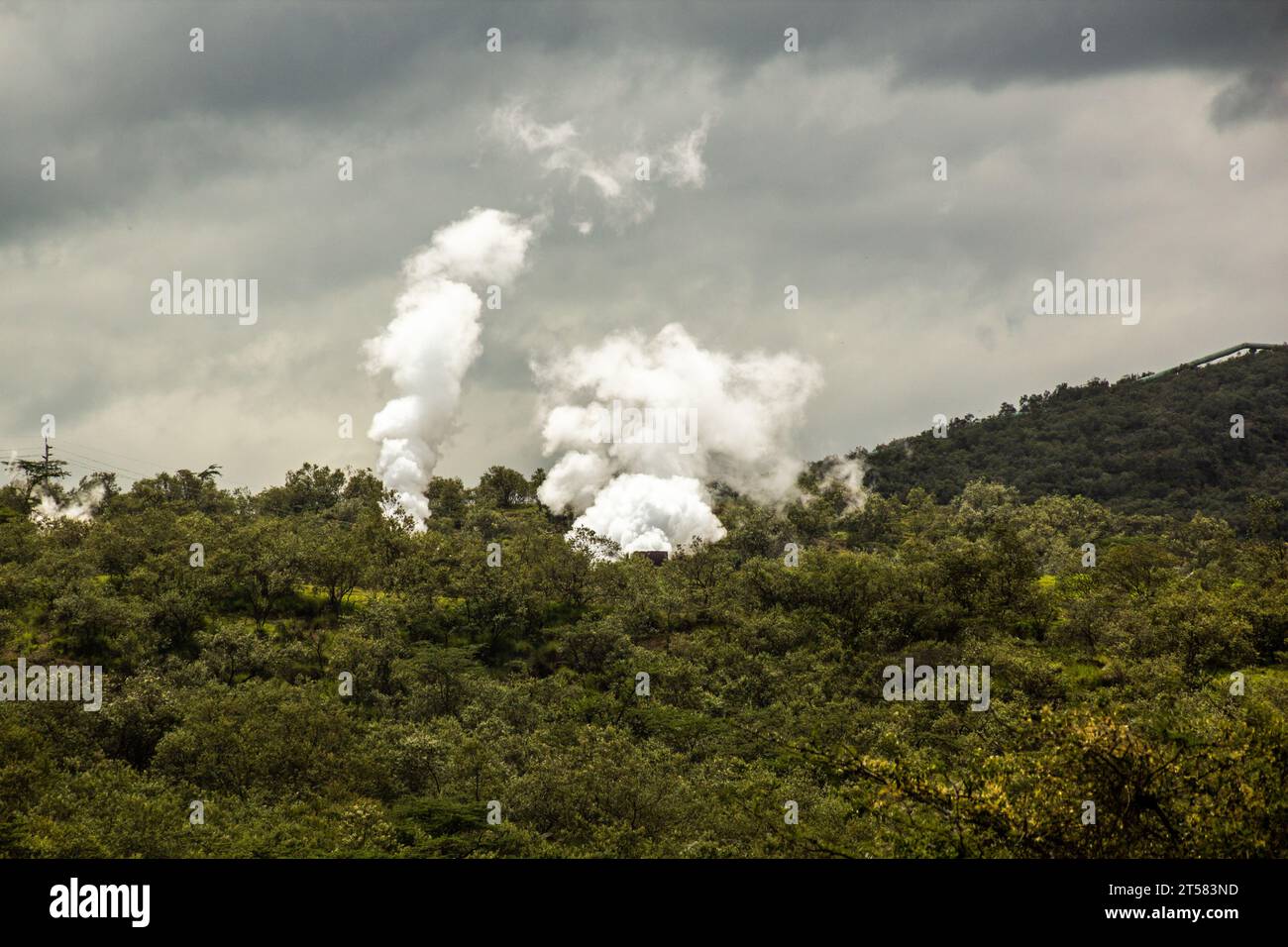 Steam rising above Olkaria Geothermal Power Station in the Hell's Gate ...
