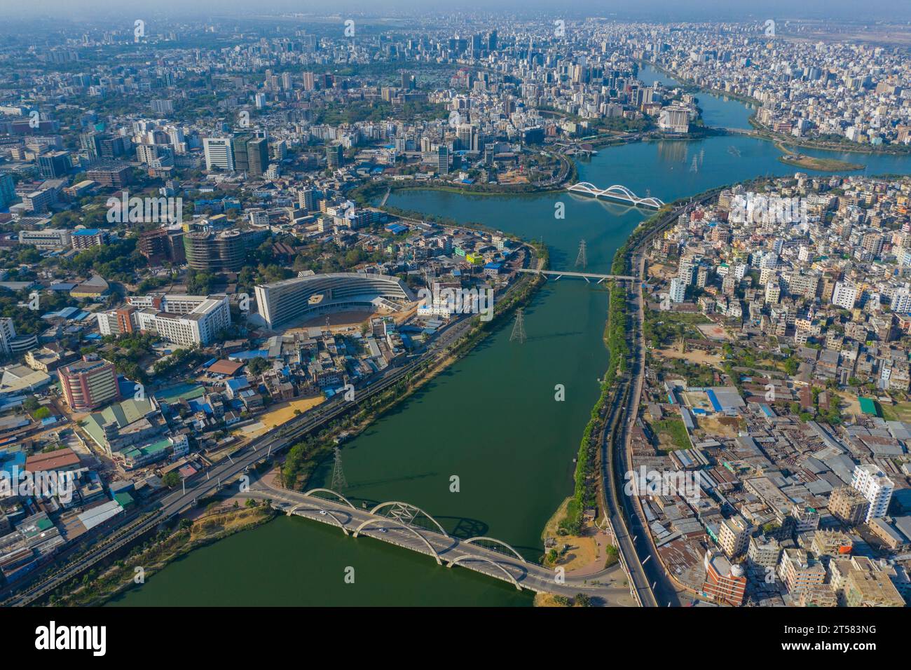 Dhaka, Bangladesh. Aerial view of Dhaka city and the Hatirjheel project ...