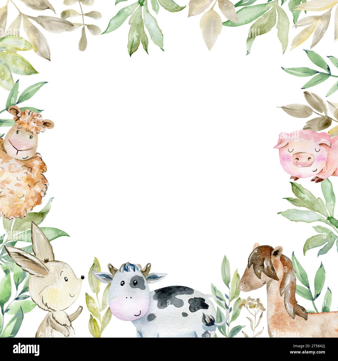 Watercolor farm card Stock Photo - Alamy