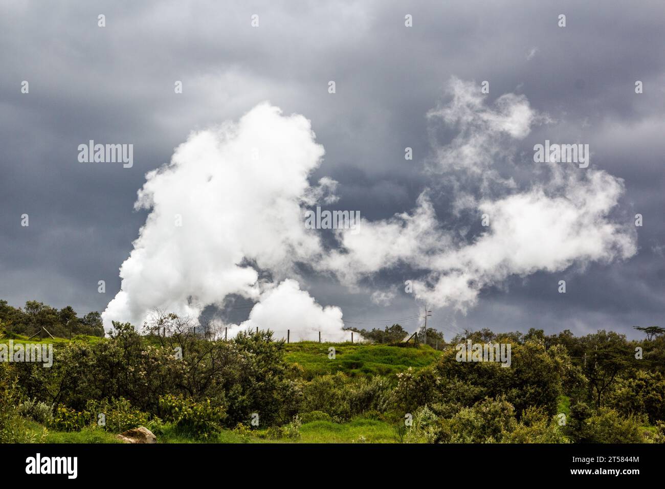 Steam rising above Olkaria Geothermal Power Station in the Hell's Gate ...