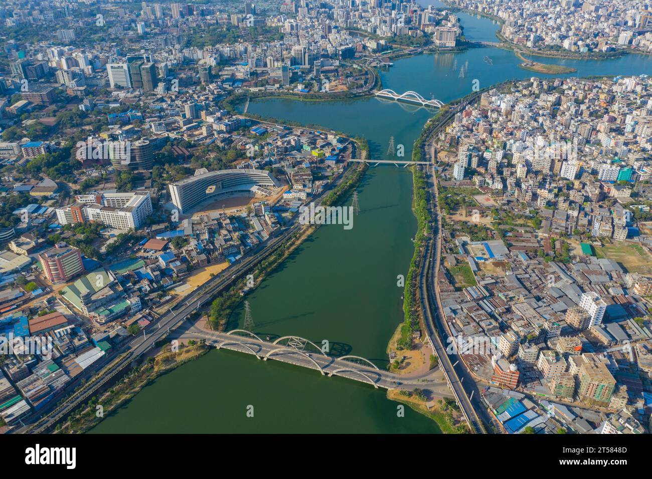 Dhaka, Bangladesh. Aerial view of Dhaka city and the Hatirjheel project ...
