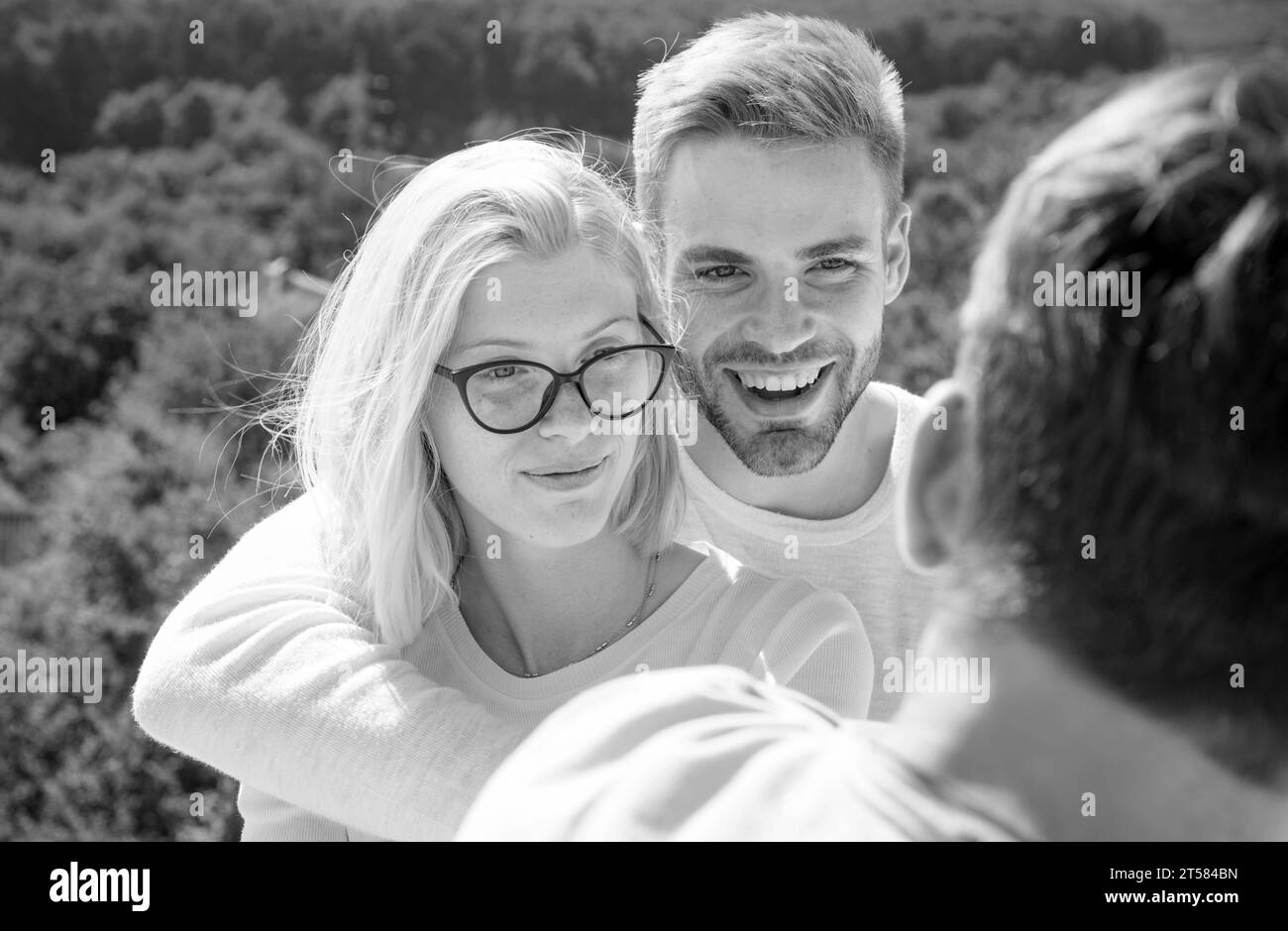 Male female saying hello Black and White Stock Photos & Images - Alamy