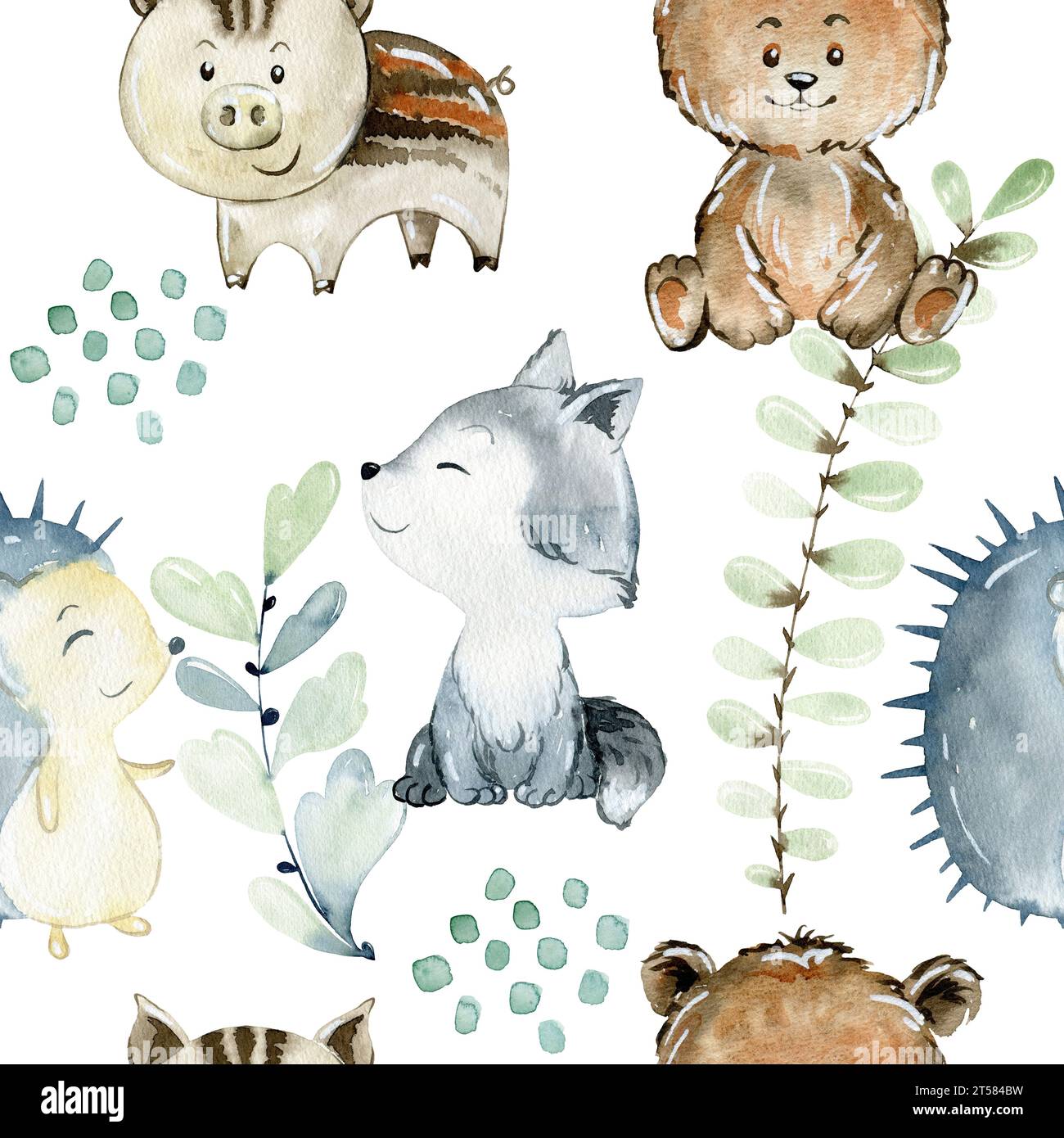 Watercolor woodland pattern Stock Photo - Alamy