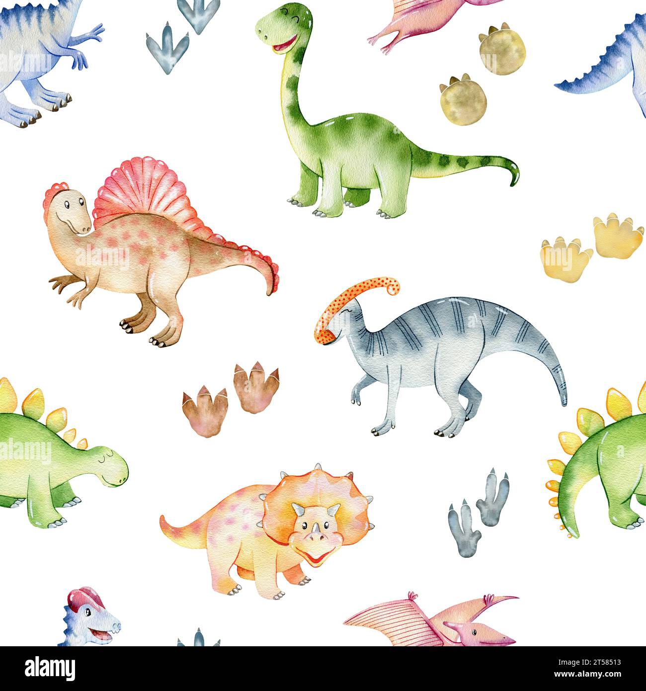 Watercolor cute dinosaurs Stock Photo - Alamy