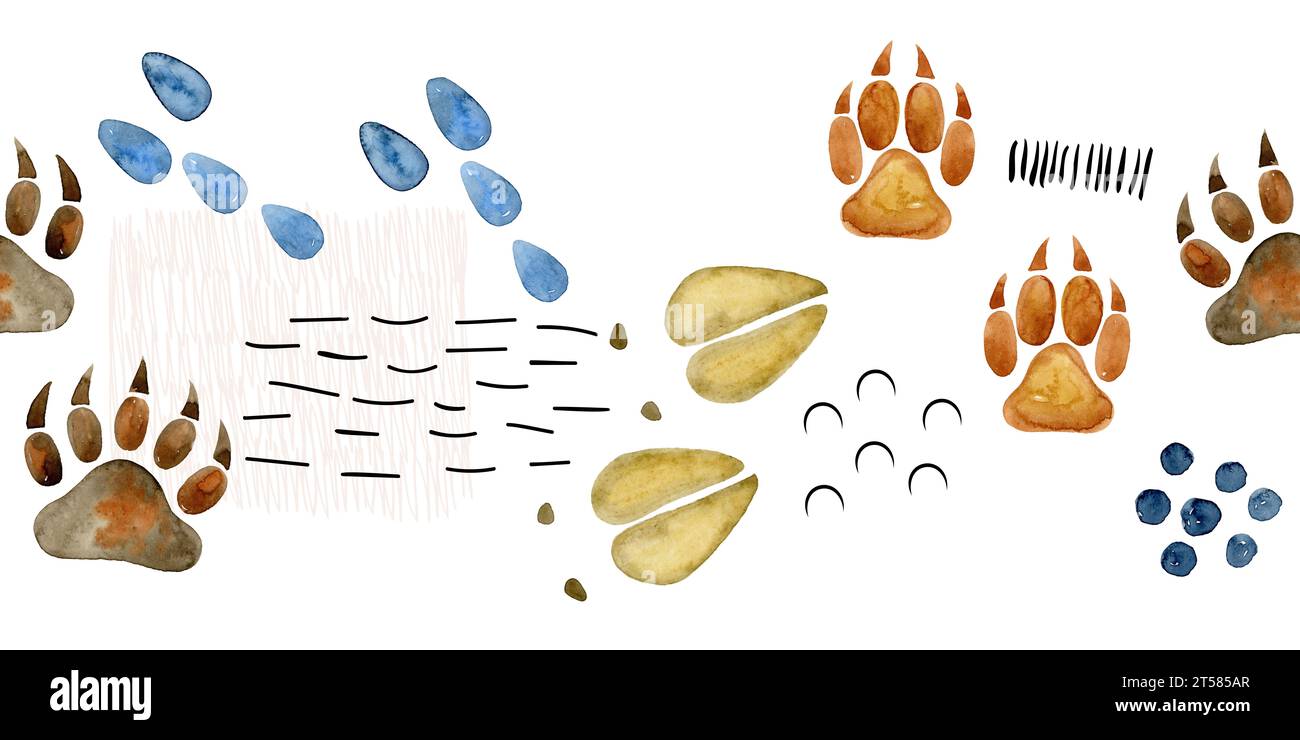Watercolor footprint animals Stock Photo - Alamy
