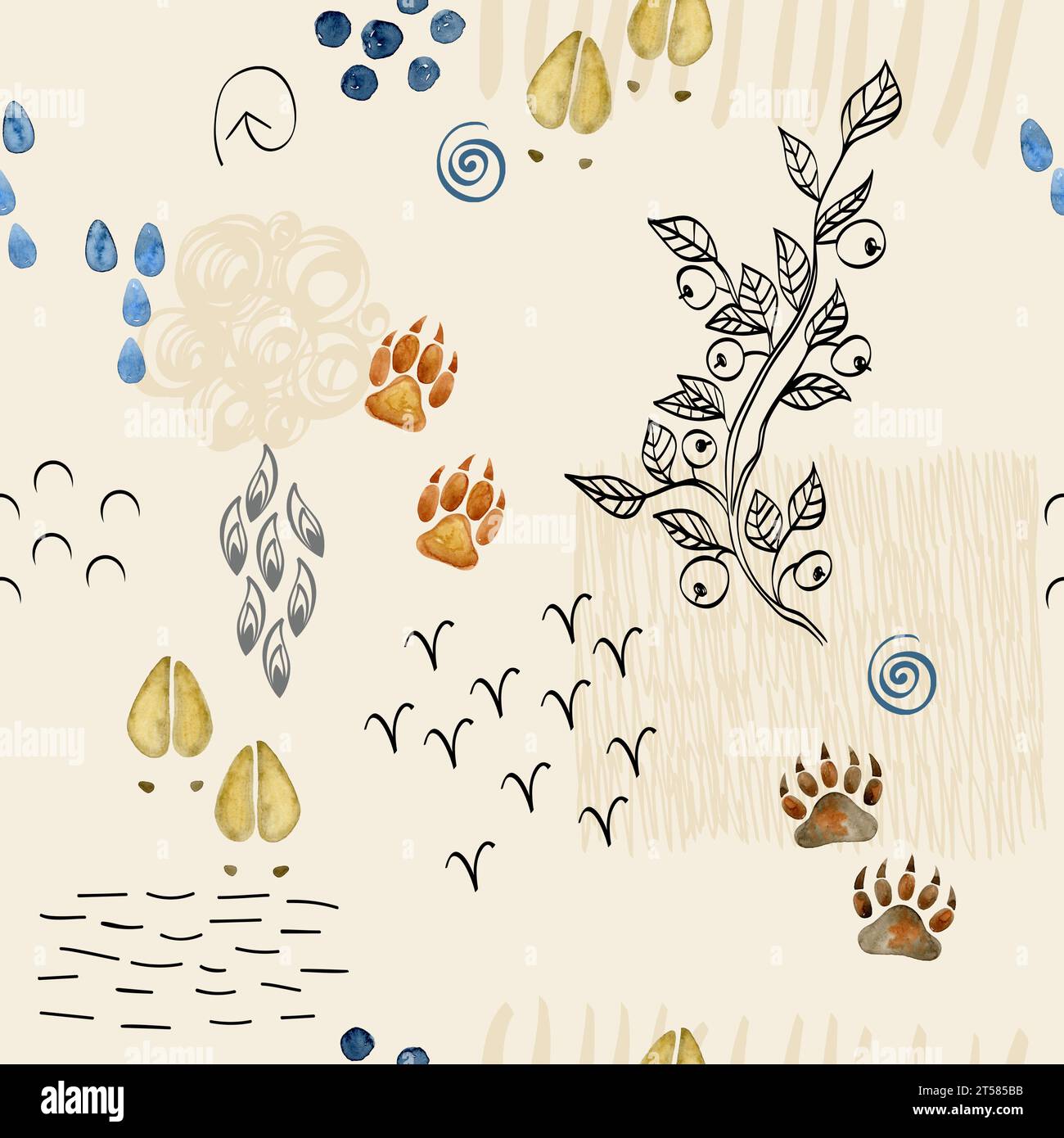 Watercolor footprint animals Stock Photo - Alamy