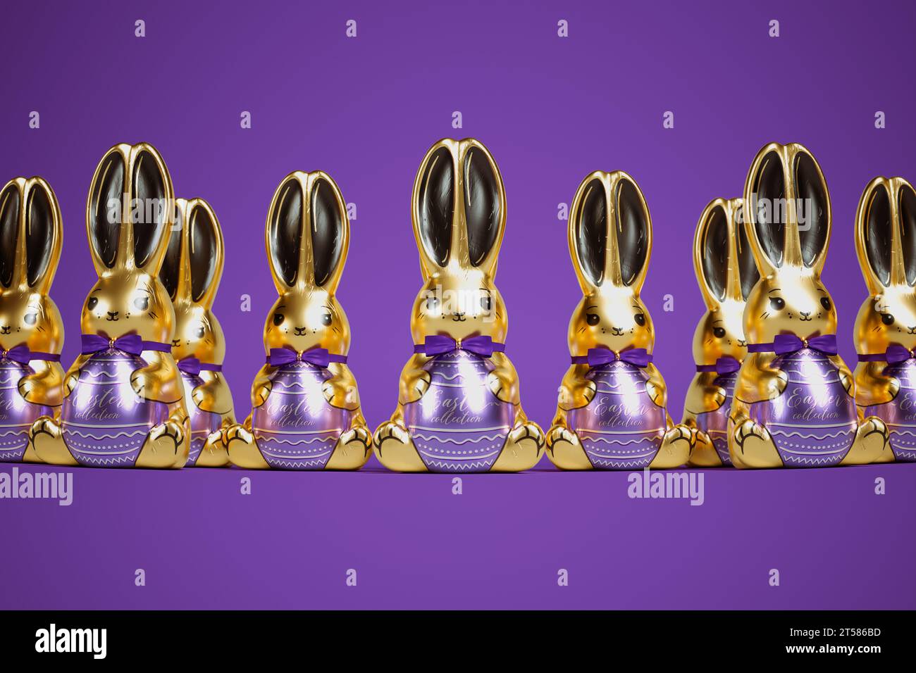 Set of adorable chocolate Easter bunnies. A row of cute and delicious ...