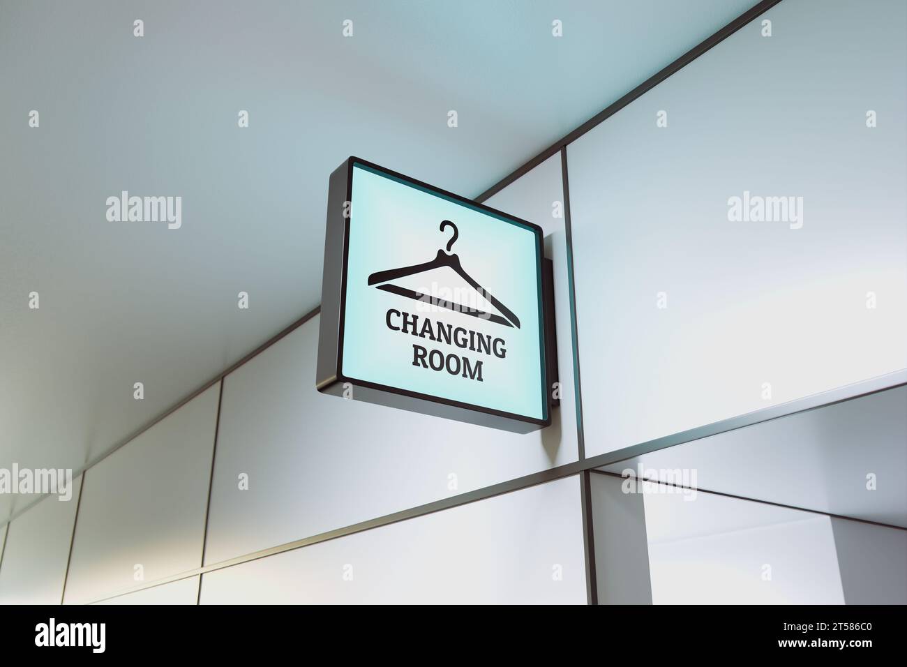 A modern and stylish changing room sign in a well-designed store ...