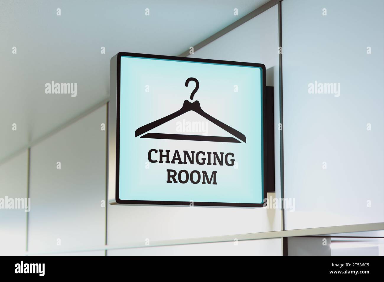 A modern and stylish changing room sign in a well-designed store ...