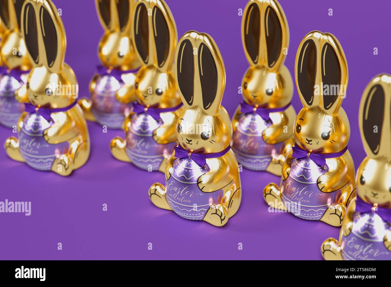 Set of adorable chocolate Easter bunnies. A row of cute and delicious ...