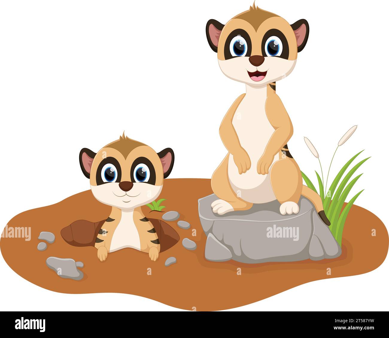 Cartoon cute two meerkats on white background Vector Image Stock Vector ...