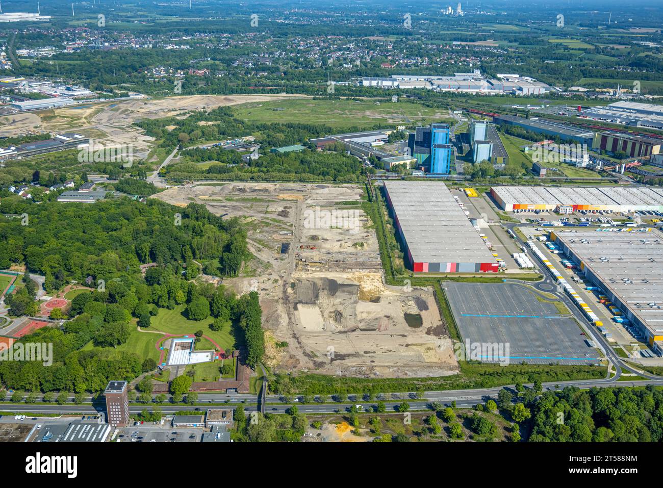 Aerial view, Westfalenhütte industrial estate, thyssenkrupp, logistics ...