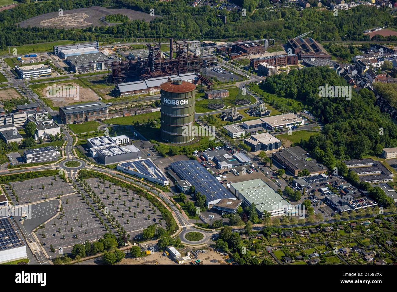 Aerial view, Technology Park Phoenix West industrial estate, gasometer ...