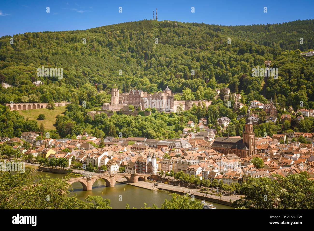 Heidelberg town with the famous old bridge and Heidelberg castle ...