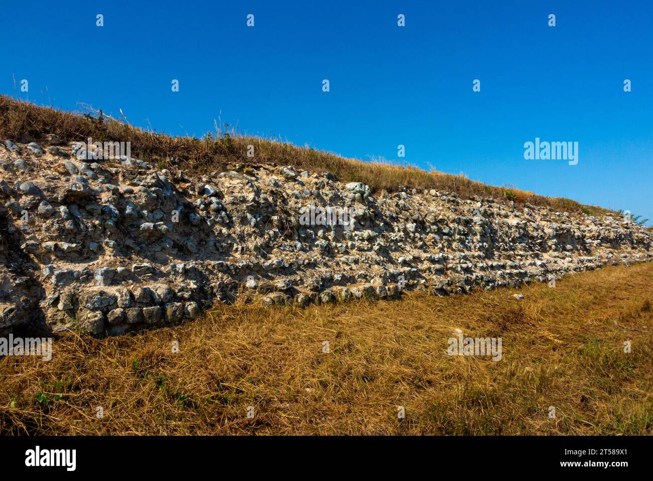 Section of the stone walls of the Roman Fort at Reculver in Herne Bay ...