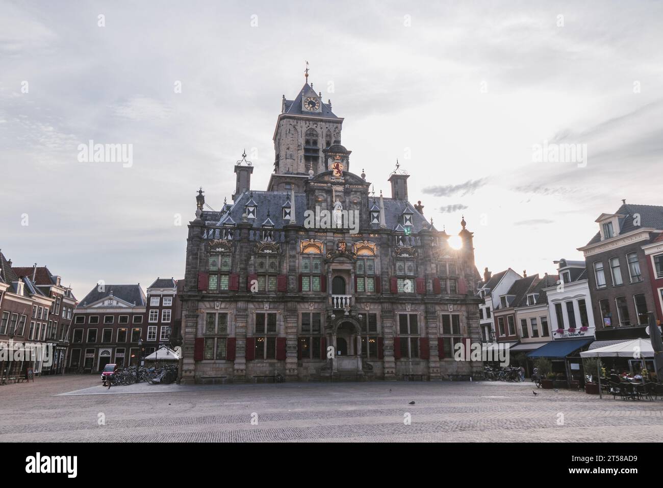 Royal square with historical buildings in the famous city of Delft in the Netherlands. Dutch ...