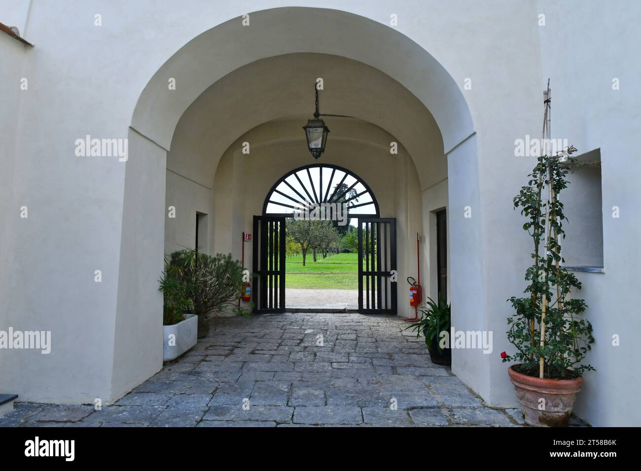 Entrance to the garden inside the park around the 18th century Bourbon ...