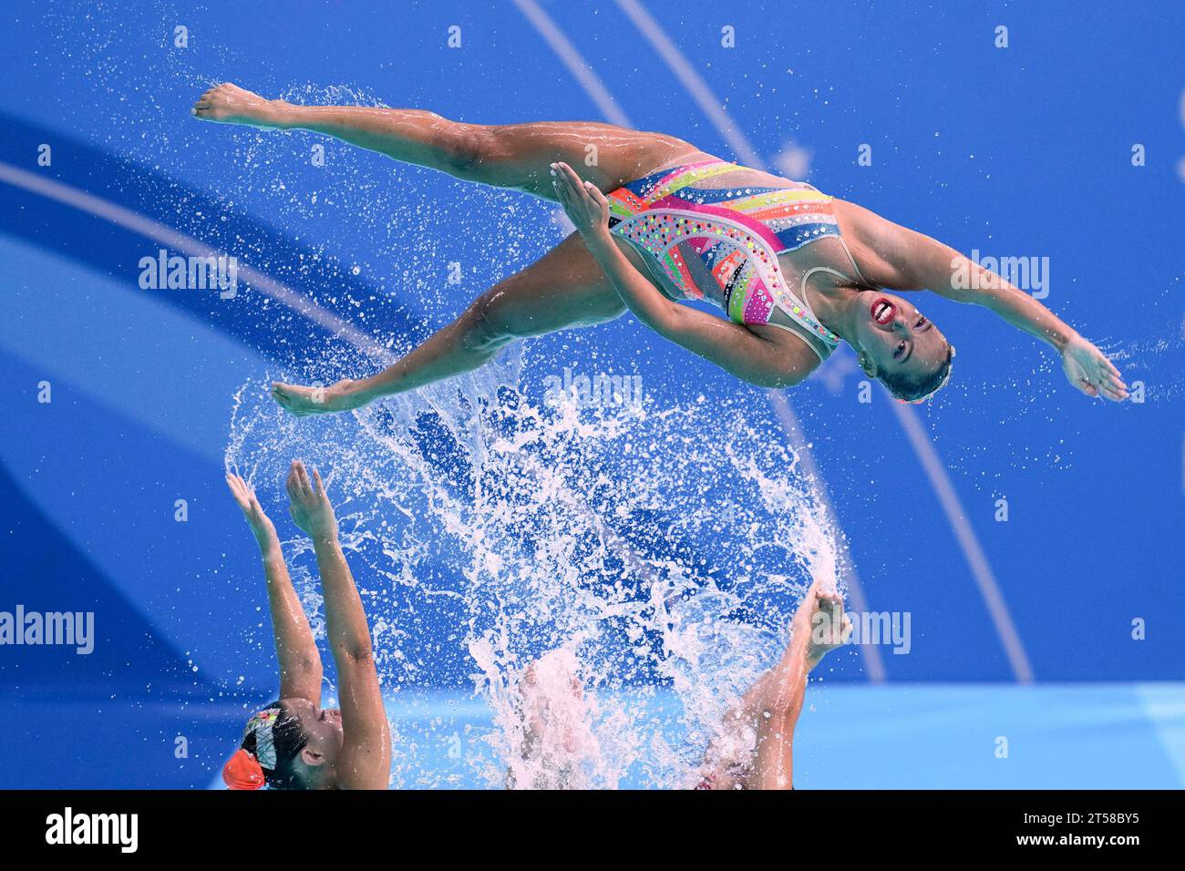 Brazil's team performs in the artistic swimming acrobatic routine final ...