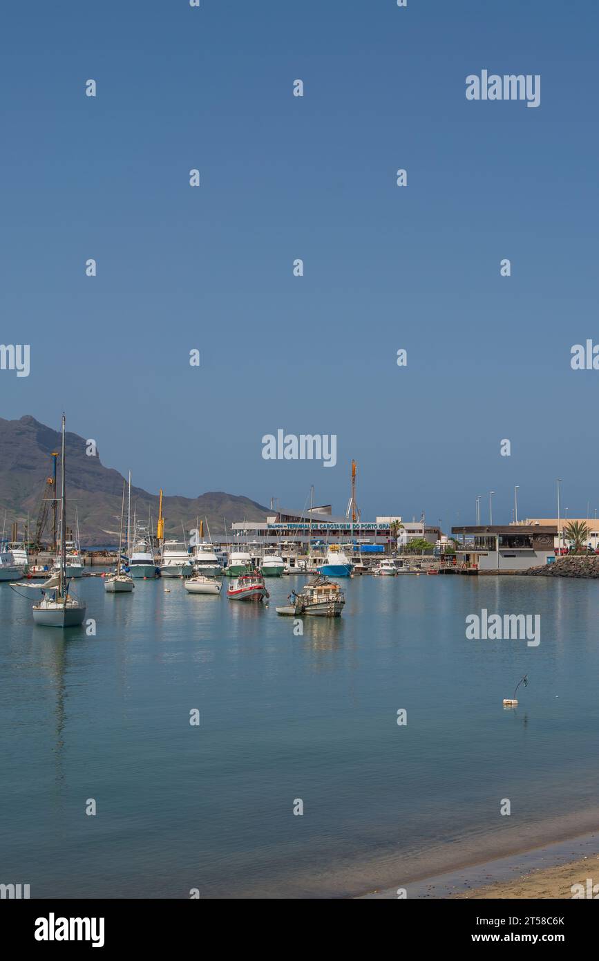View over the Port of Mindelo, Sao Vicente island with boats and ...