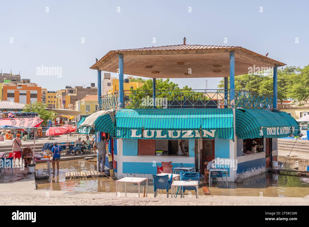 Mindelo, Sao Vicente Island, Cape Verde - October 07.2023: Food shop at ...
