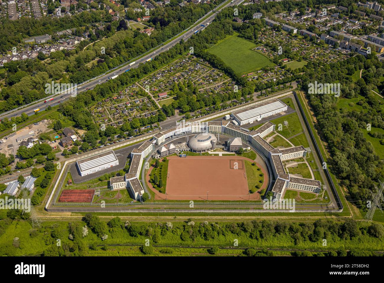Aerial view, open prison, Feldmark, Gelsenkirchen, Ruhr area, North ...