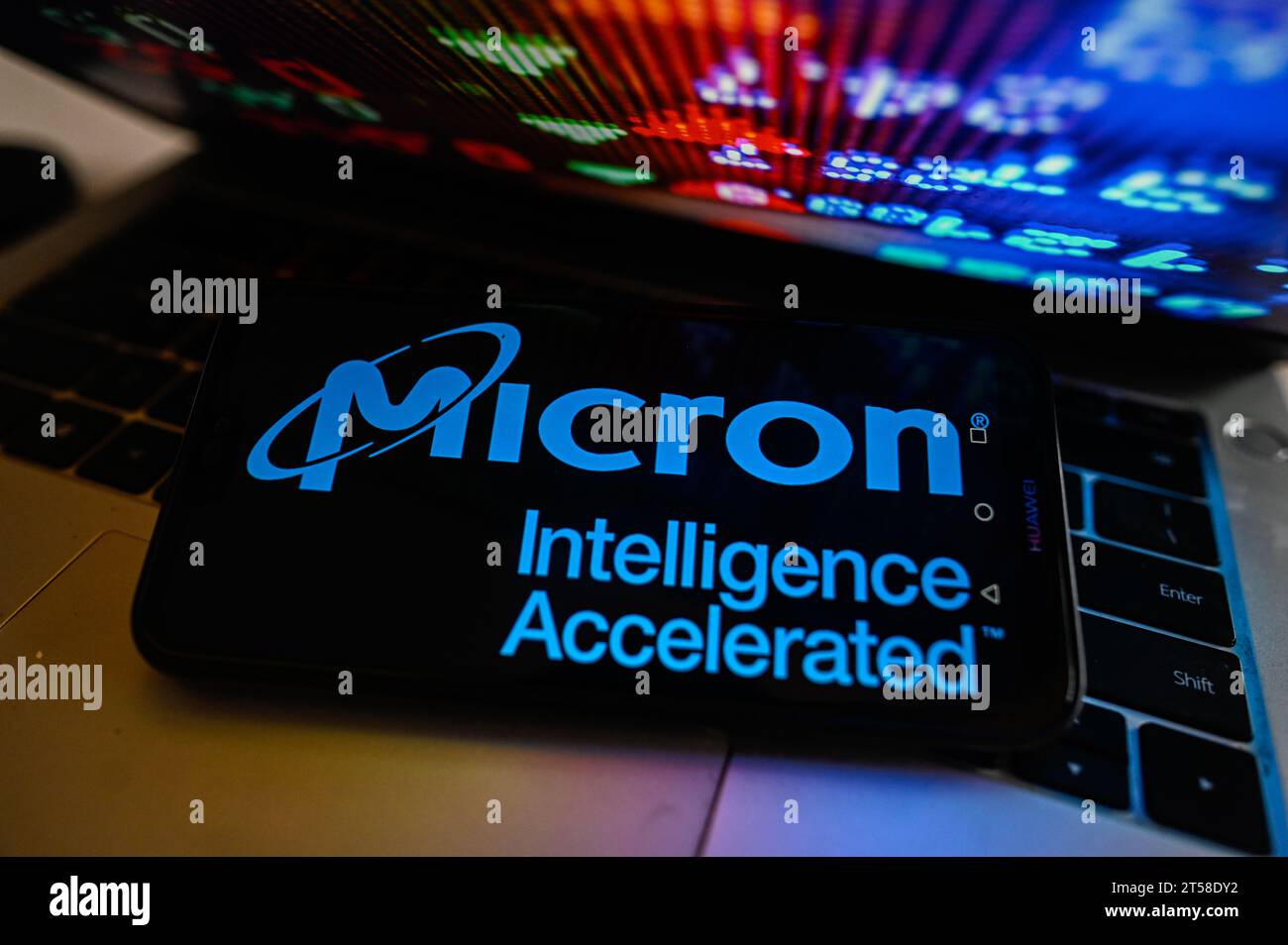 In this photo illustration, a Micron logo is displayed on a smartphone ...