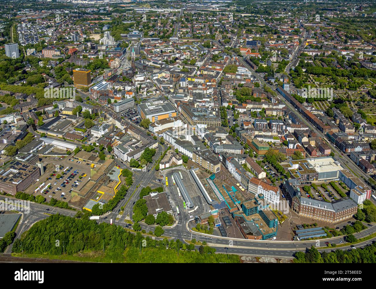 Aerial view, Bahnhofstraße pedestrian zone, station forecourt, Heinrich ...