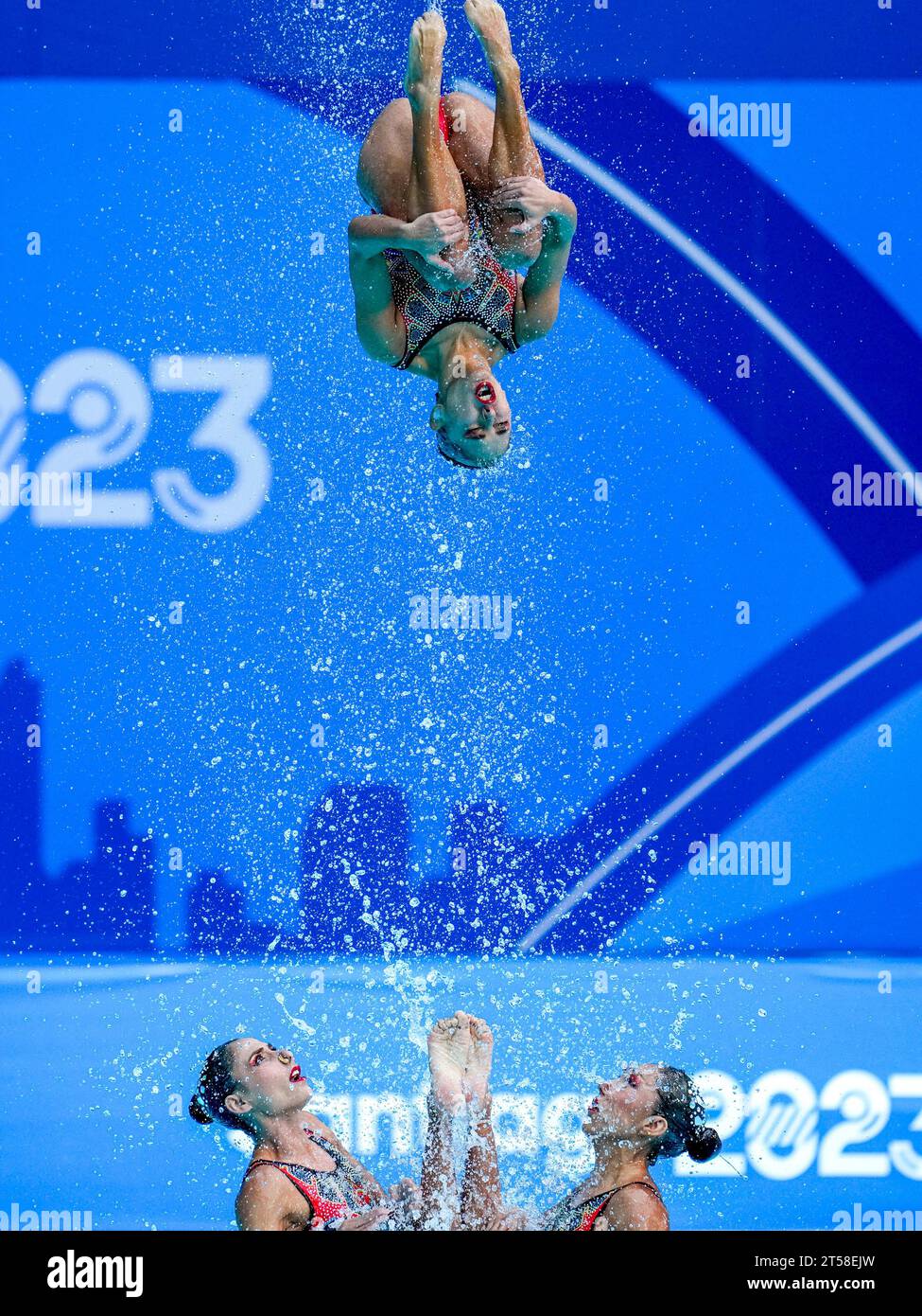 Mexico's team performs in the artistic swimming acrobatic routine final ...